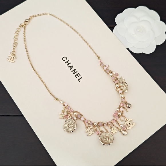 CHANEL | Jewelry | Chanel Gold And Pink Charm Necklace | Poshmark